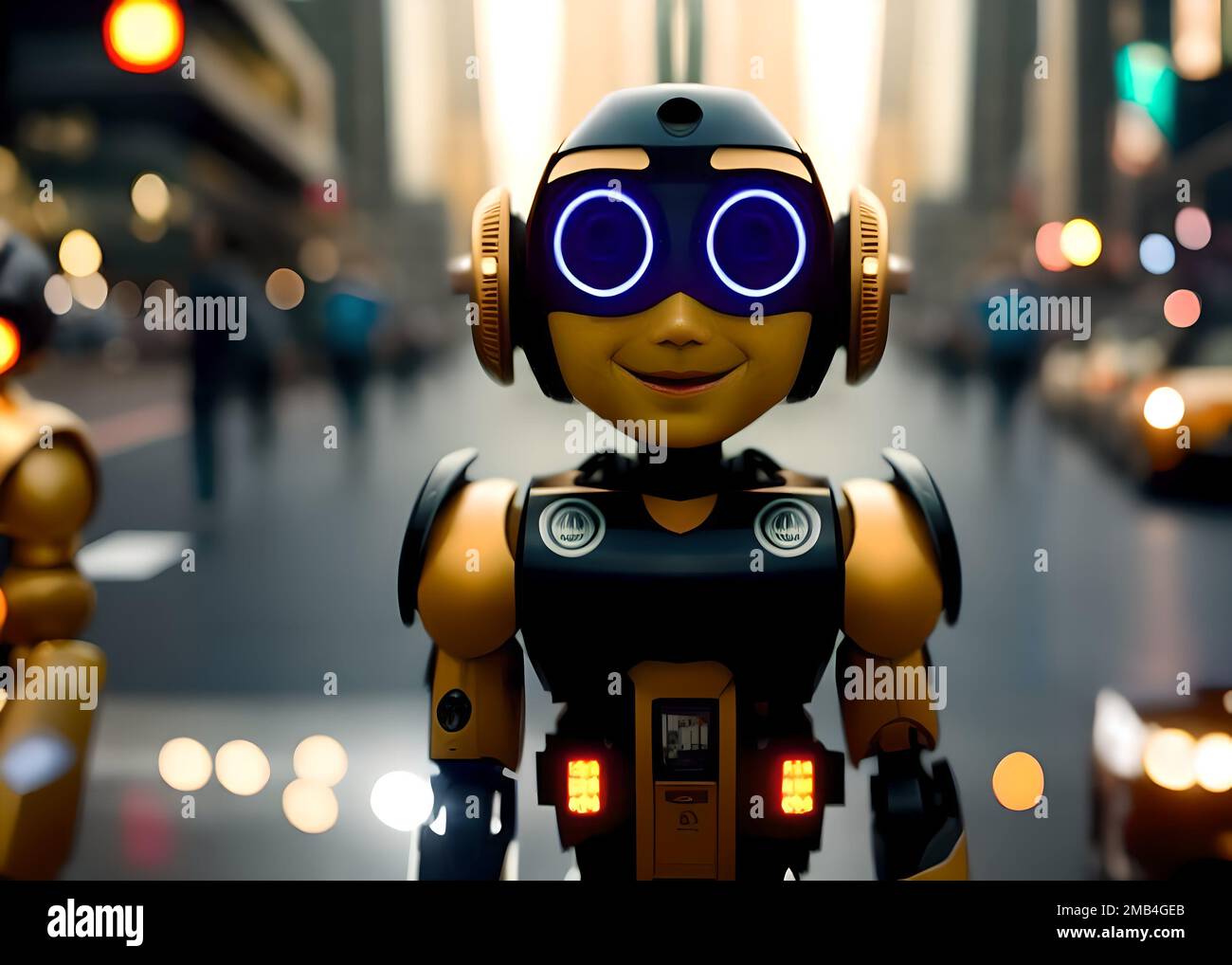 A humanoid robot walks around the city at night Stock Photo - Alamy
