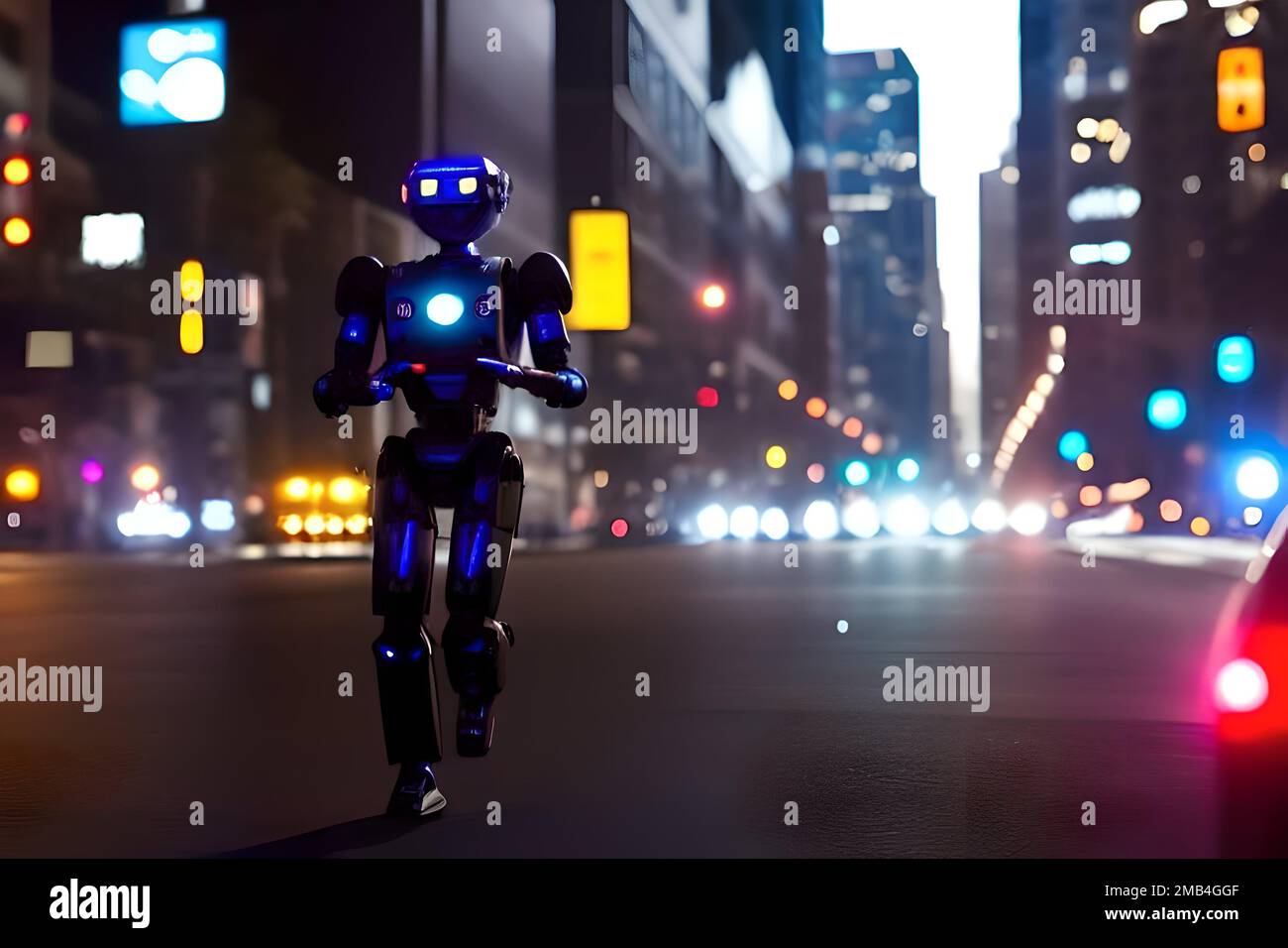 A humanoid robot walks around the city at night Stock Photo - Alamy