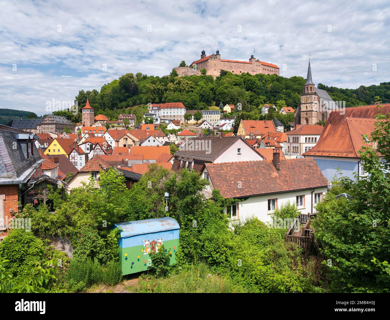 Old town with Plassenburg, Petri Church and Red Tower, Kulmbach, Upper ...
