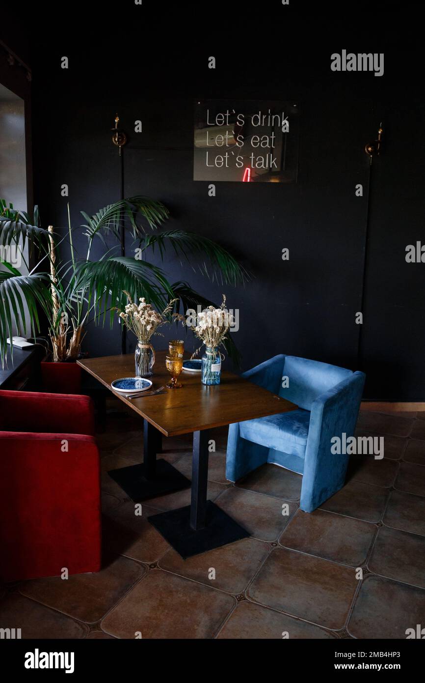 cafe interior Layout in a loft style in dark colors open space interior ...
