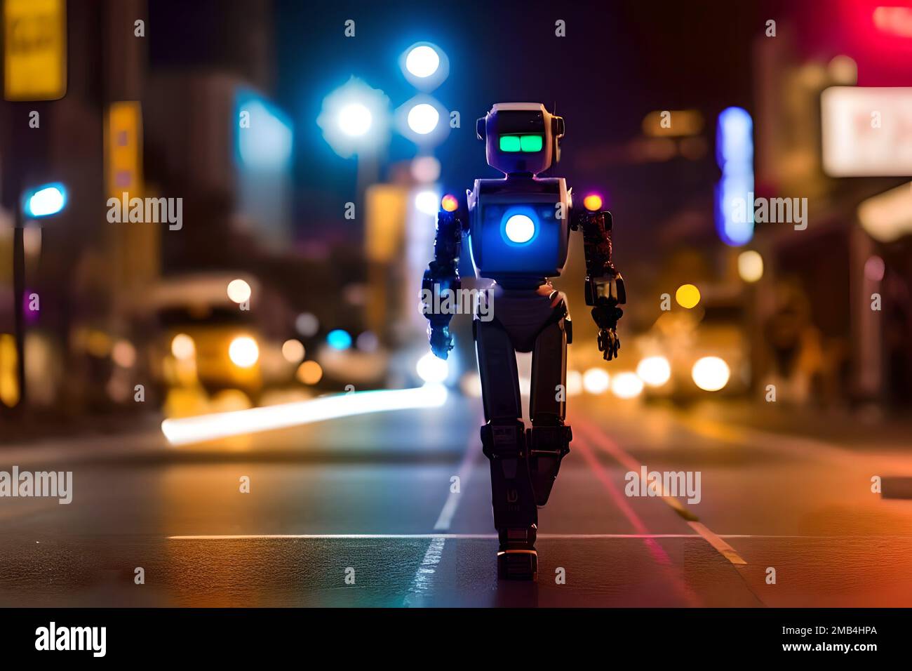 A humanoid robot walks around the city at night Stock Photo - Alamy