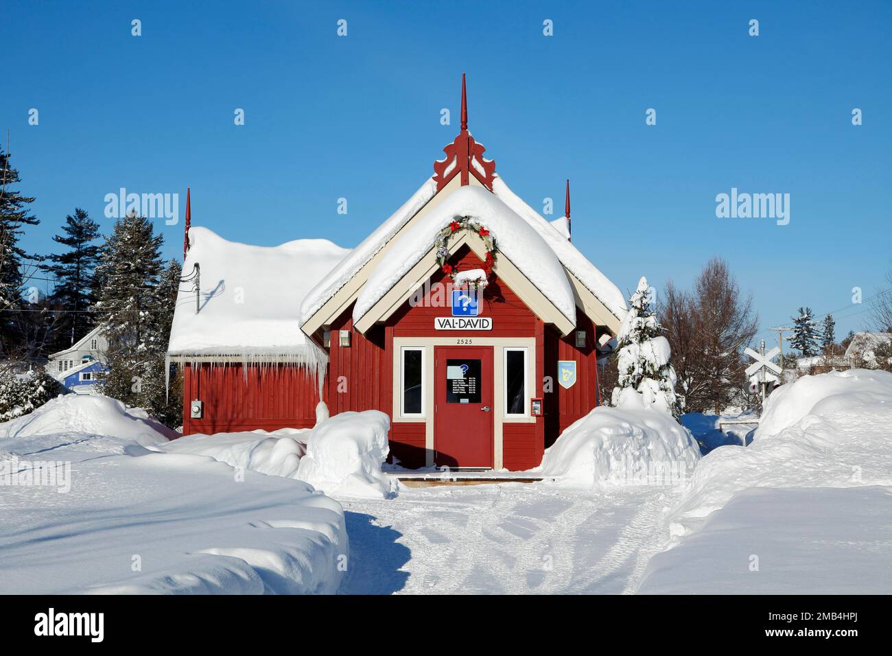 Architecture, old train station in winter, Val David, Province of ...