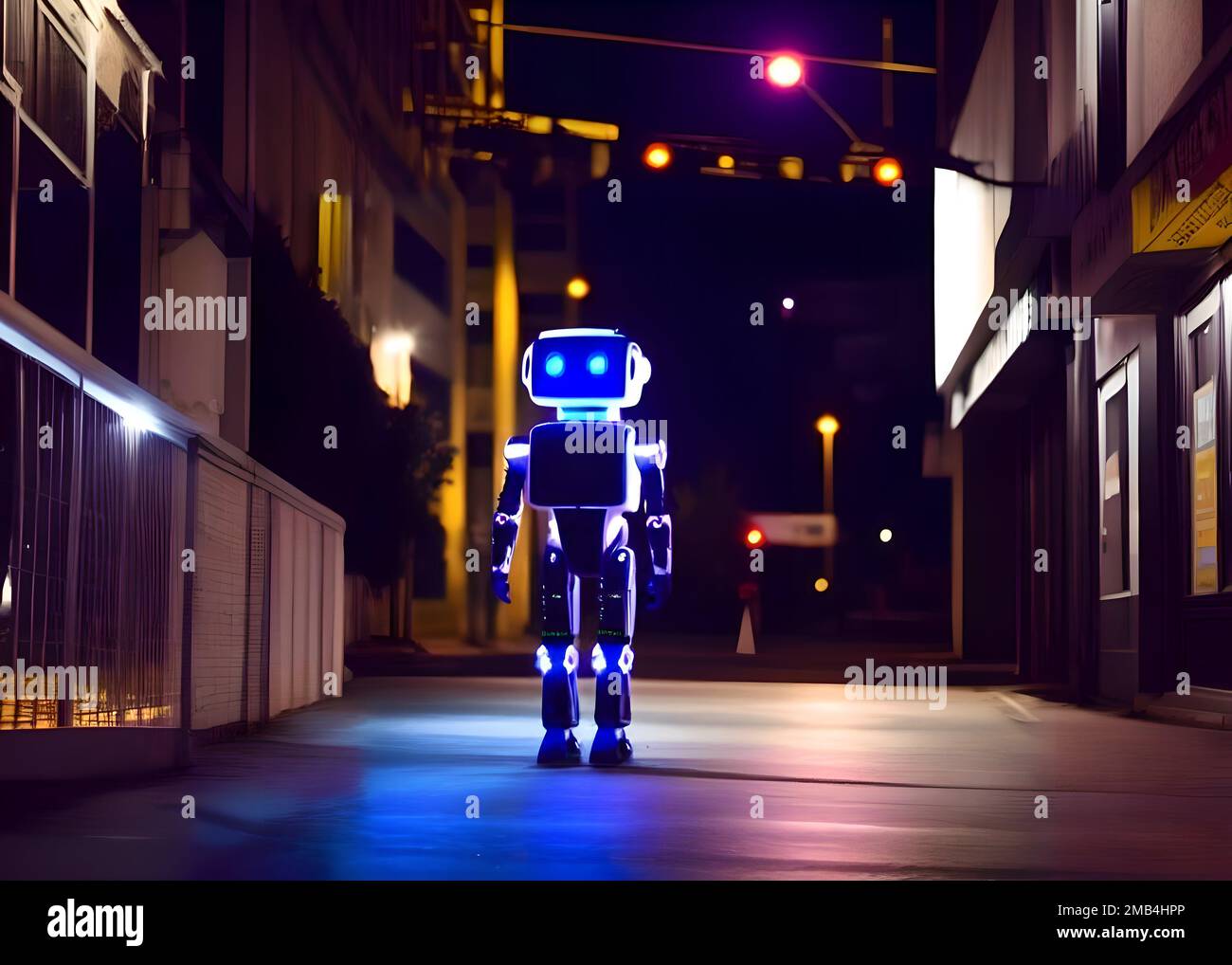 A humanoid robot walks around the city at night Stock Photo - Alamy