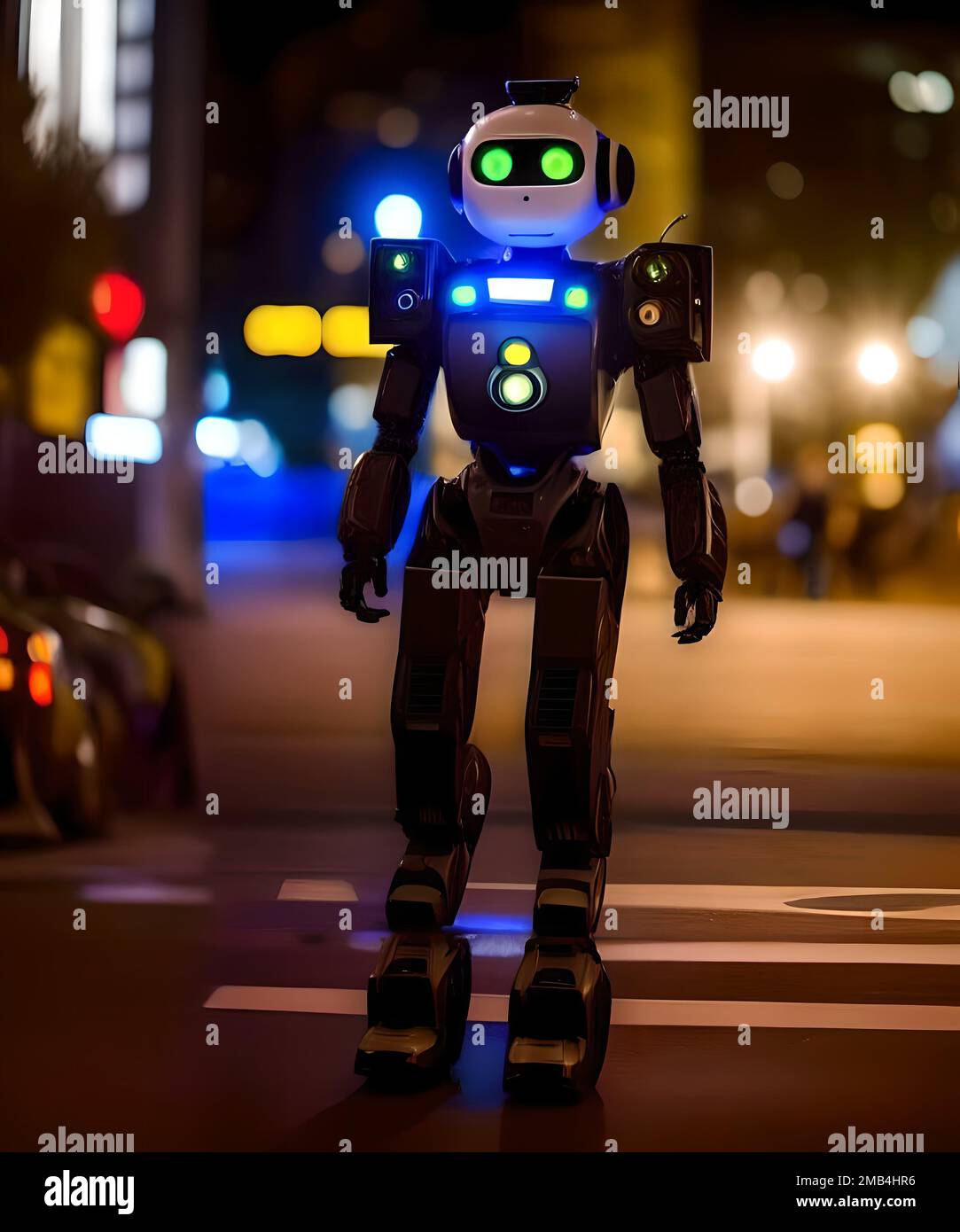 A humanoid robot walks around the city at night Stock Photo - Alamy