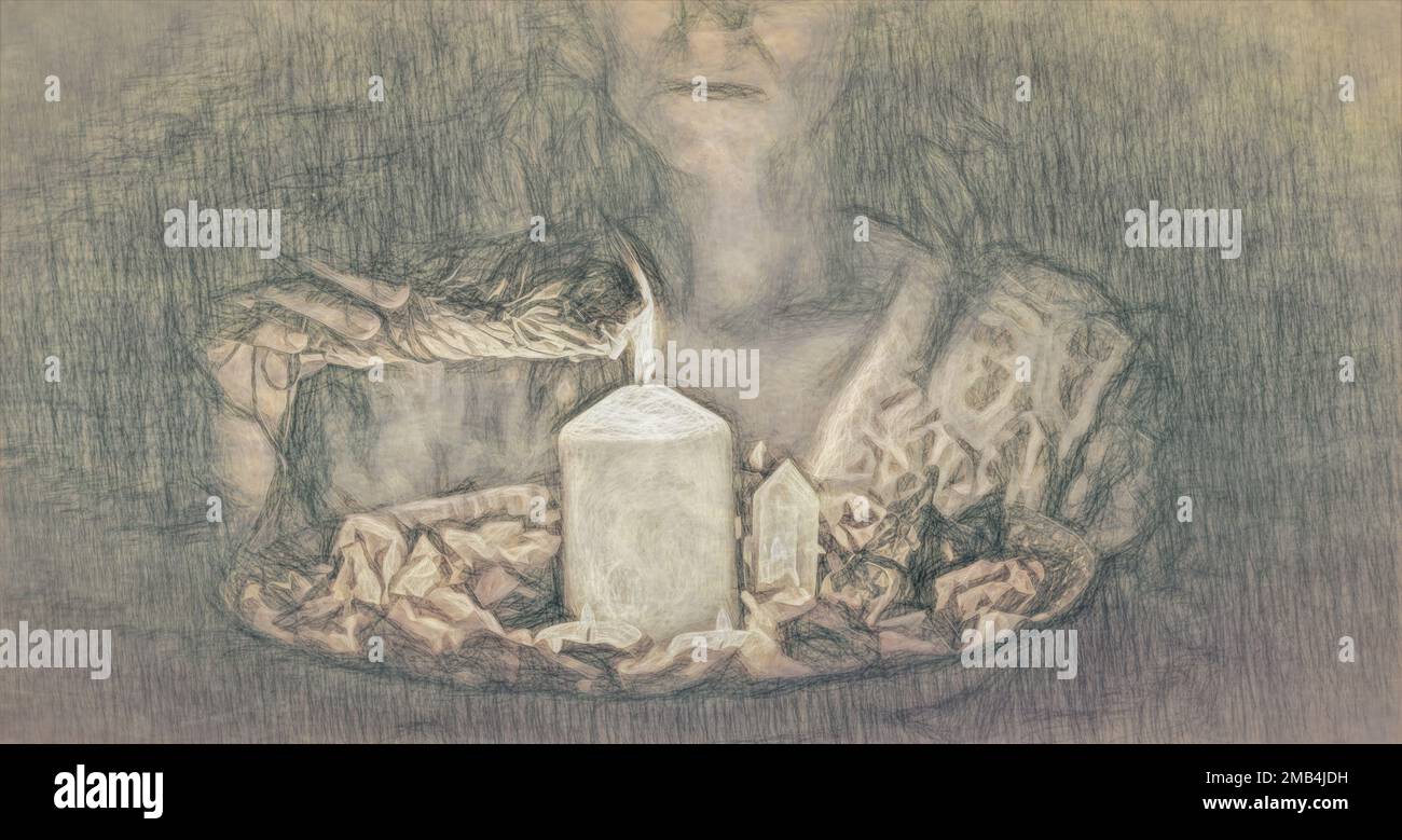 incense in a woman hand and drawing effect Stock Photo - Alamy