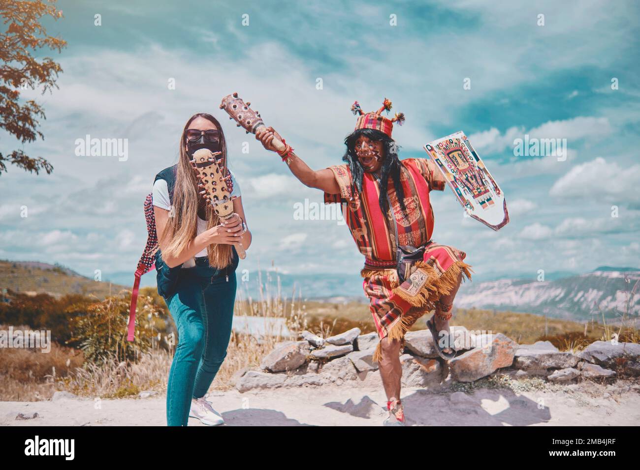 Representation of Inca warrior dressed and with battle, preHispanic ...