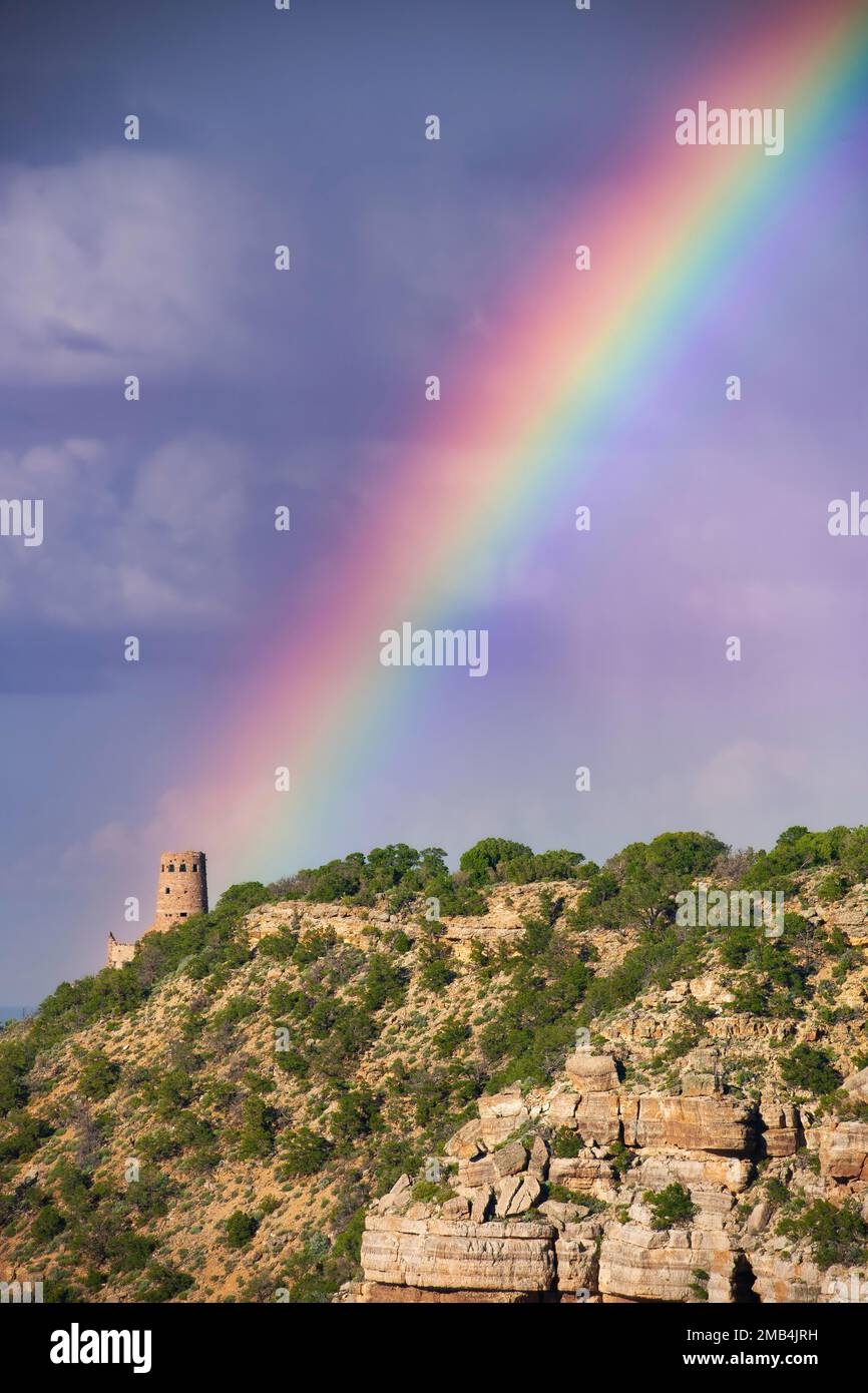 Watchtower watchtower with rainbow, Desert View Point, seen from Navajo ...