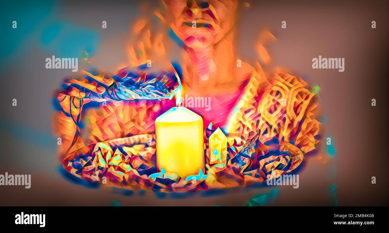 incense in a woman hand, incense. Painting effect Stock Photo - Alamy