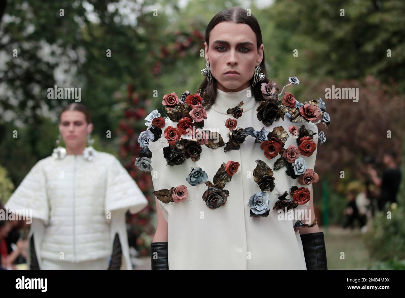A model wears a creation as part of Juana Martin's Haute Couture Fall ...