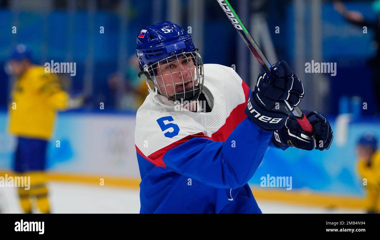 FILE - Slovakia's Simon Nemec (5) warms up ahead of the men's bronze ...