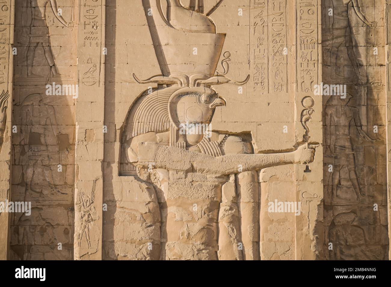 Relief of the main god of the temple Hor-Behdeti (Horus of Edfu) on the ...