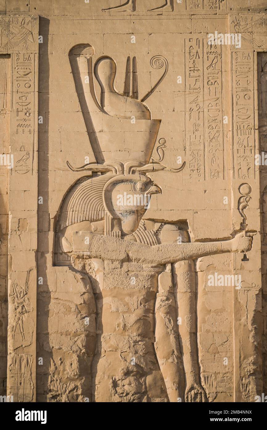 Relief of the main god of the temple Hor-Behdeti (Horus of Edfu) on the ...