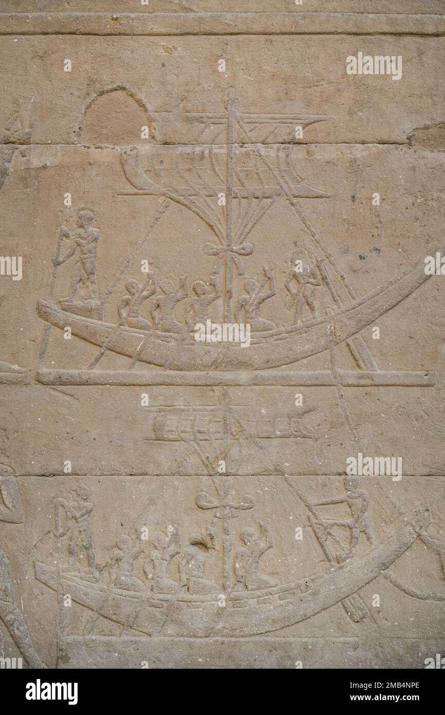 Relief, Sacred Nile Barque, Temple of Horus, Edfu, Egypt Stock Photo ...