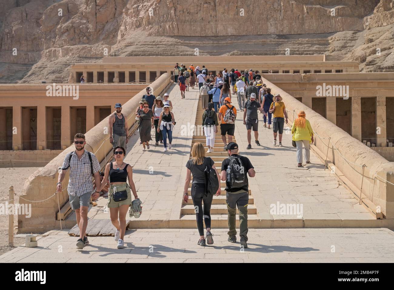 Tourists, Hatshepsuts funerary temple, West Thebes, Egypt Stock Photo ...