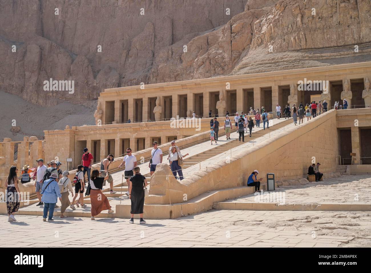 Tourists, Hatshepsuts funerary temple, West Thebes, Egypt Stock Photo ...