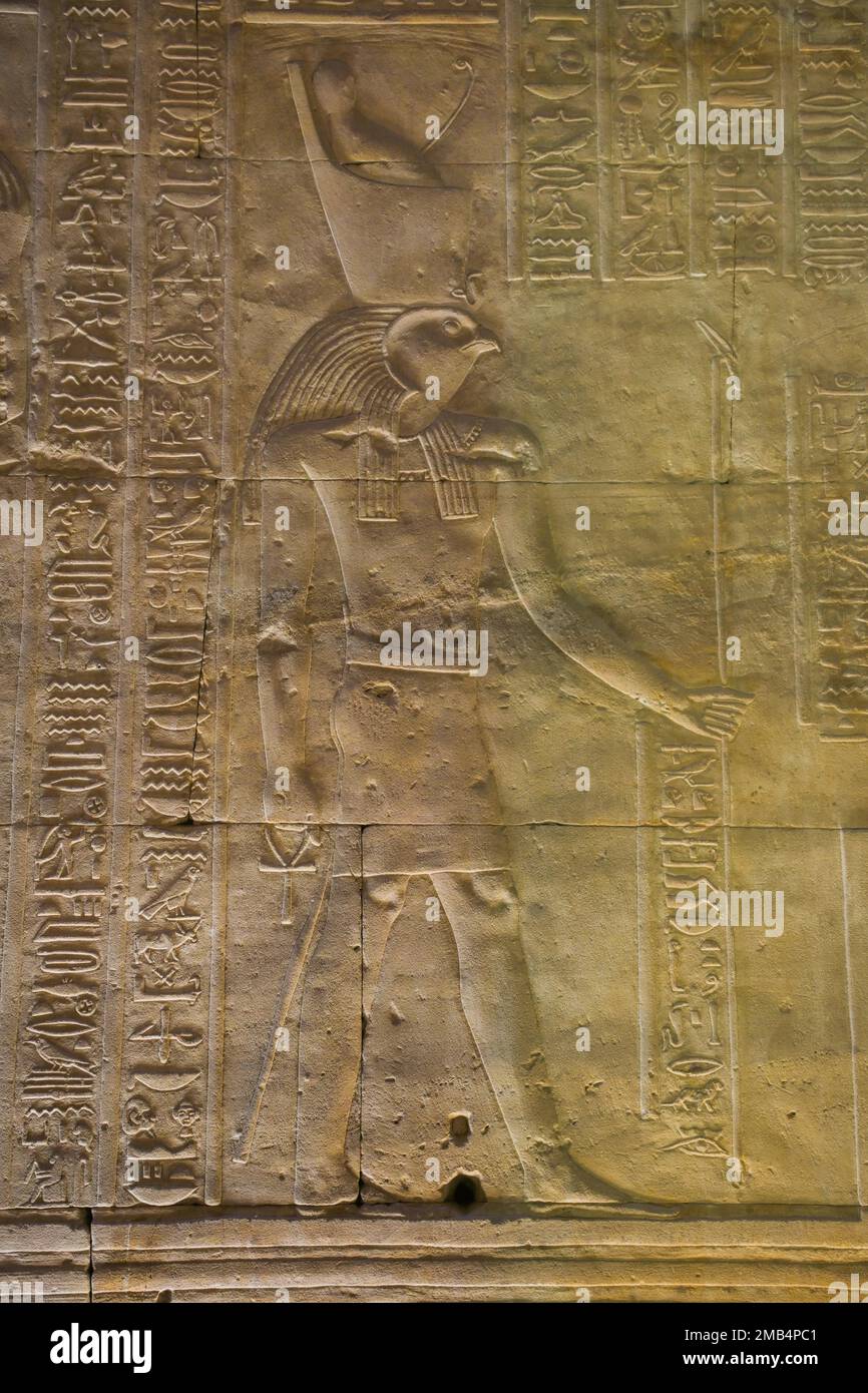Relief God Horus, Temple of Horus, Edfu, Egypt Stock Photo - Alamy