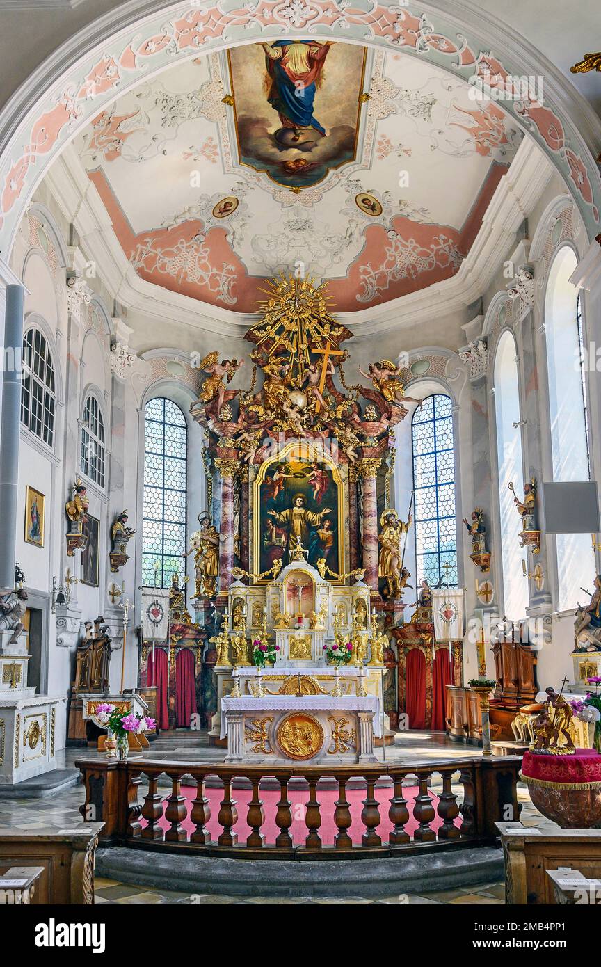 Main altar, St. Stephan's Church, Rettenberg, Allgaeu, Bavaria, Germany ...