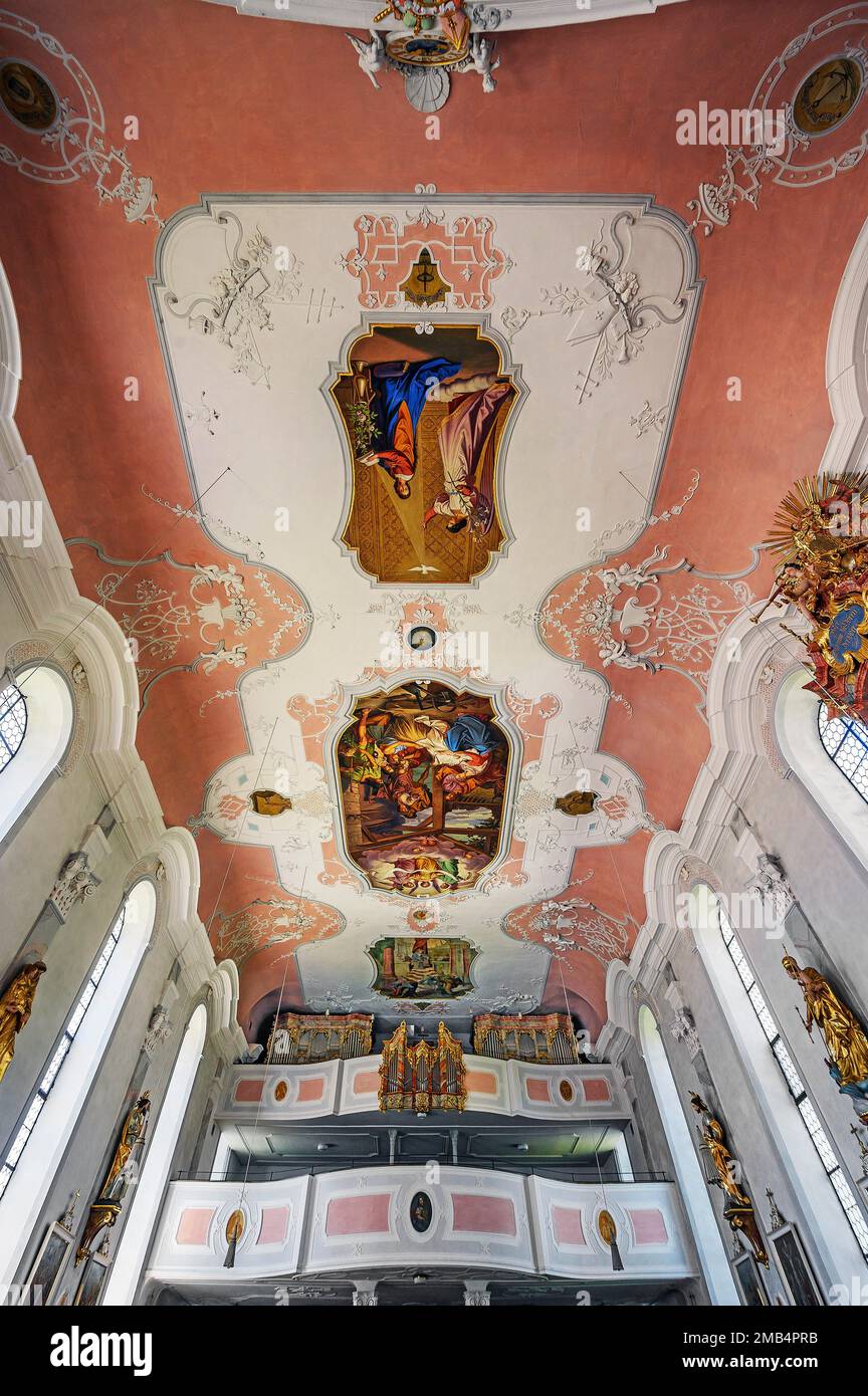 Organ loft and corner frescoes, St. Stephan's Church, Rettenberg ...