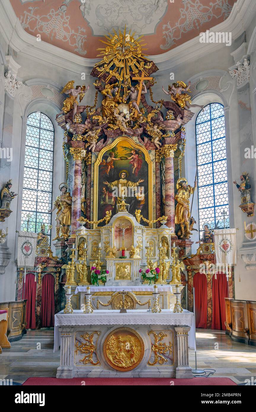 Main altar, St. Stephan's Church, Rettenberg, Allgaeu, Bavaria, Germany ...