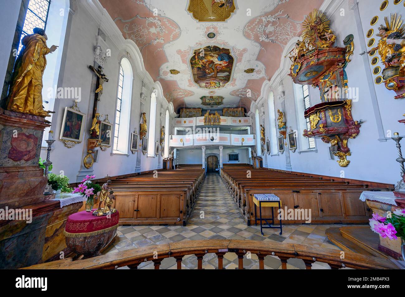 Organ loft, St. Stephan's Church, Rettenberg, Allgaeu, Bavaria, Germany ...