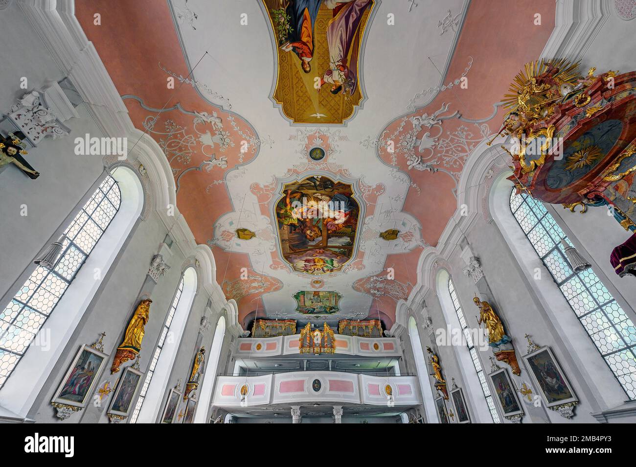 Organ loft, St. Stephan's Church, Rettenberg, Allgaeu, Bavaria, Germany ...