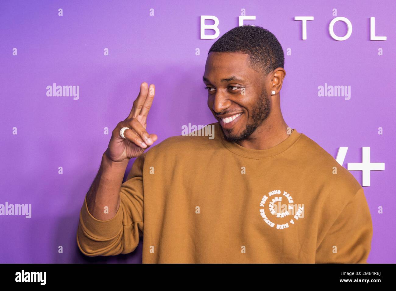 Isaiah Jarel arrives at the premiere of the AppleTV+ show"Truth Be Told ...
