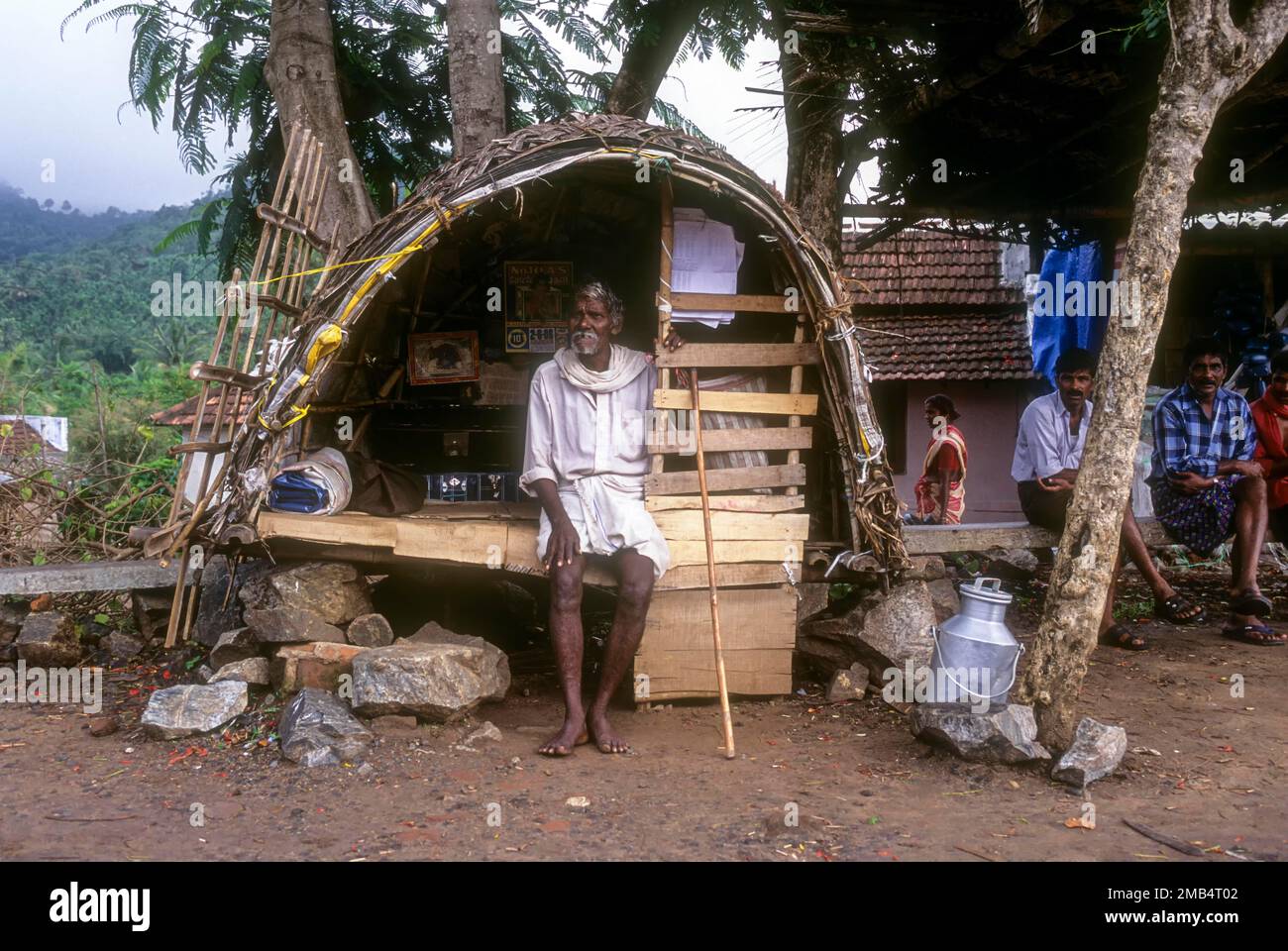 An old man sitting in a hut, Kerala, India, Asia Stock Photo - Alamy