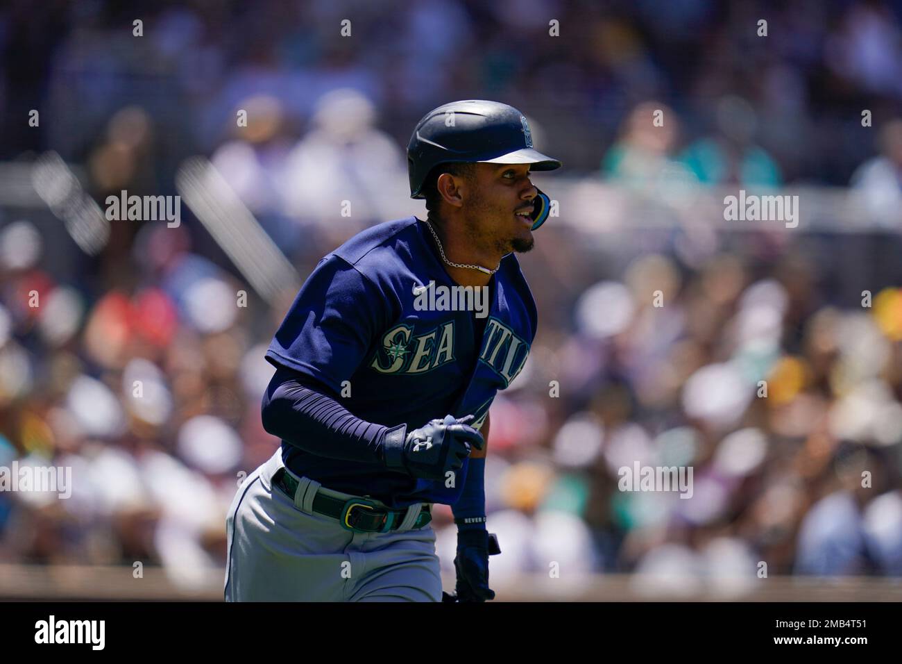 Seattle Mariners' Julio Rodriguez batting during the seventh inning of ...