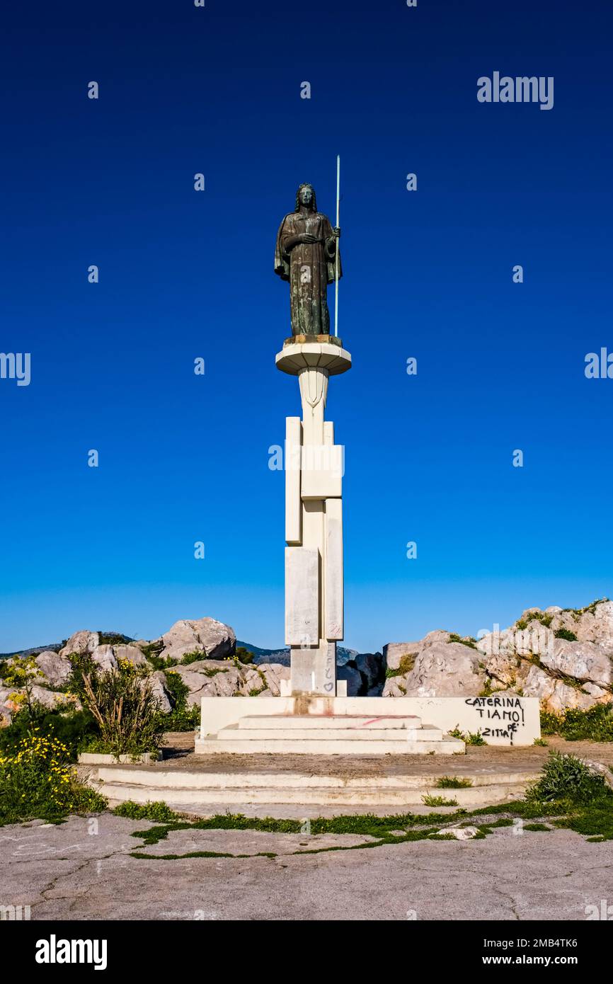 Statue of Santa Rosalia overlooking Palermo on the summit of Monte ...