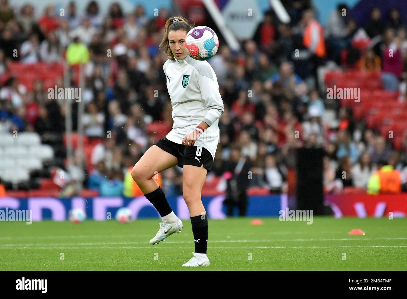 Austria's Barbara Dunst plays with a ball during warmup before the ...