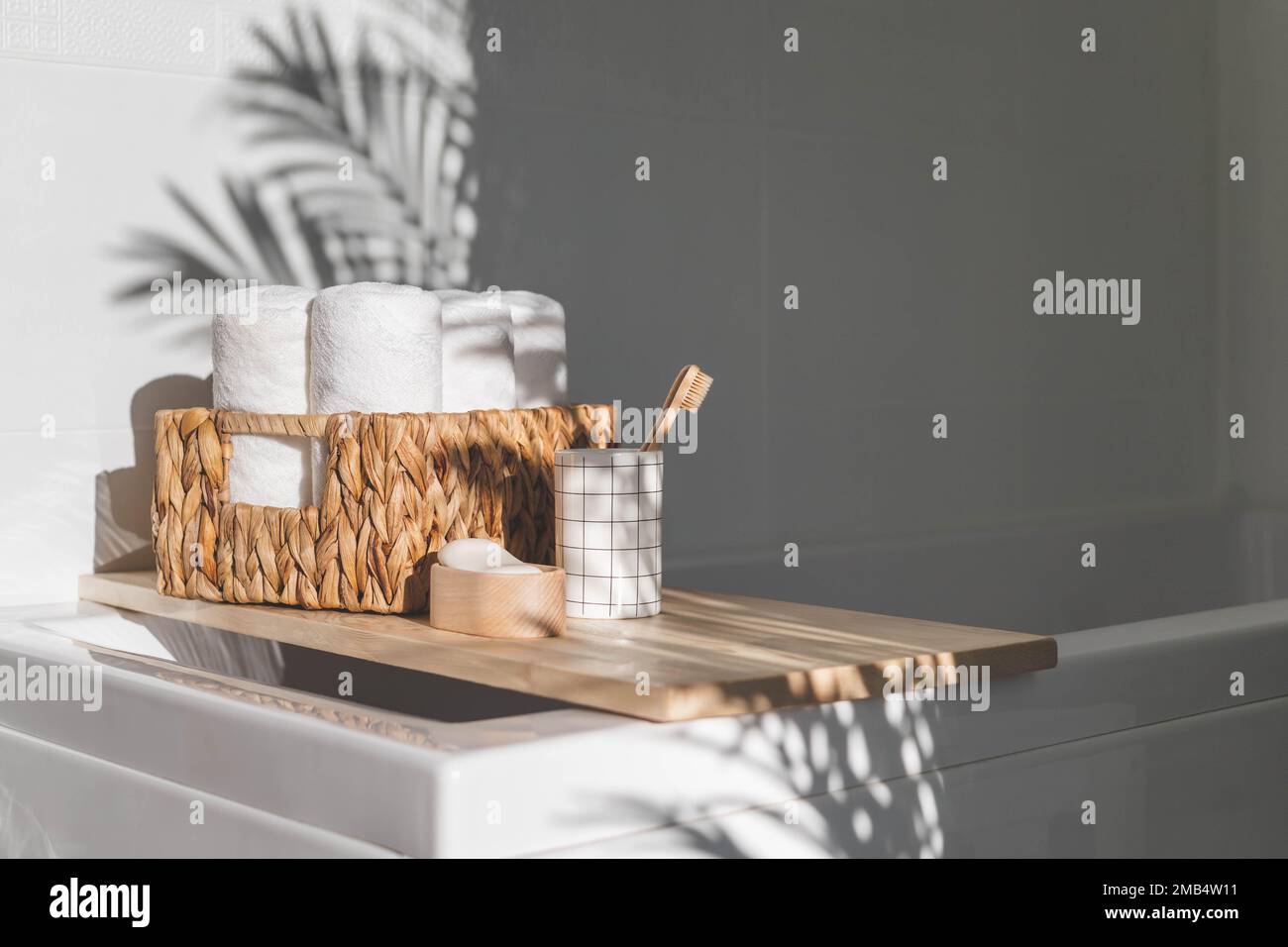 Bathroom domestic spa procedure body care tools arrangement minimal ...