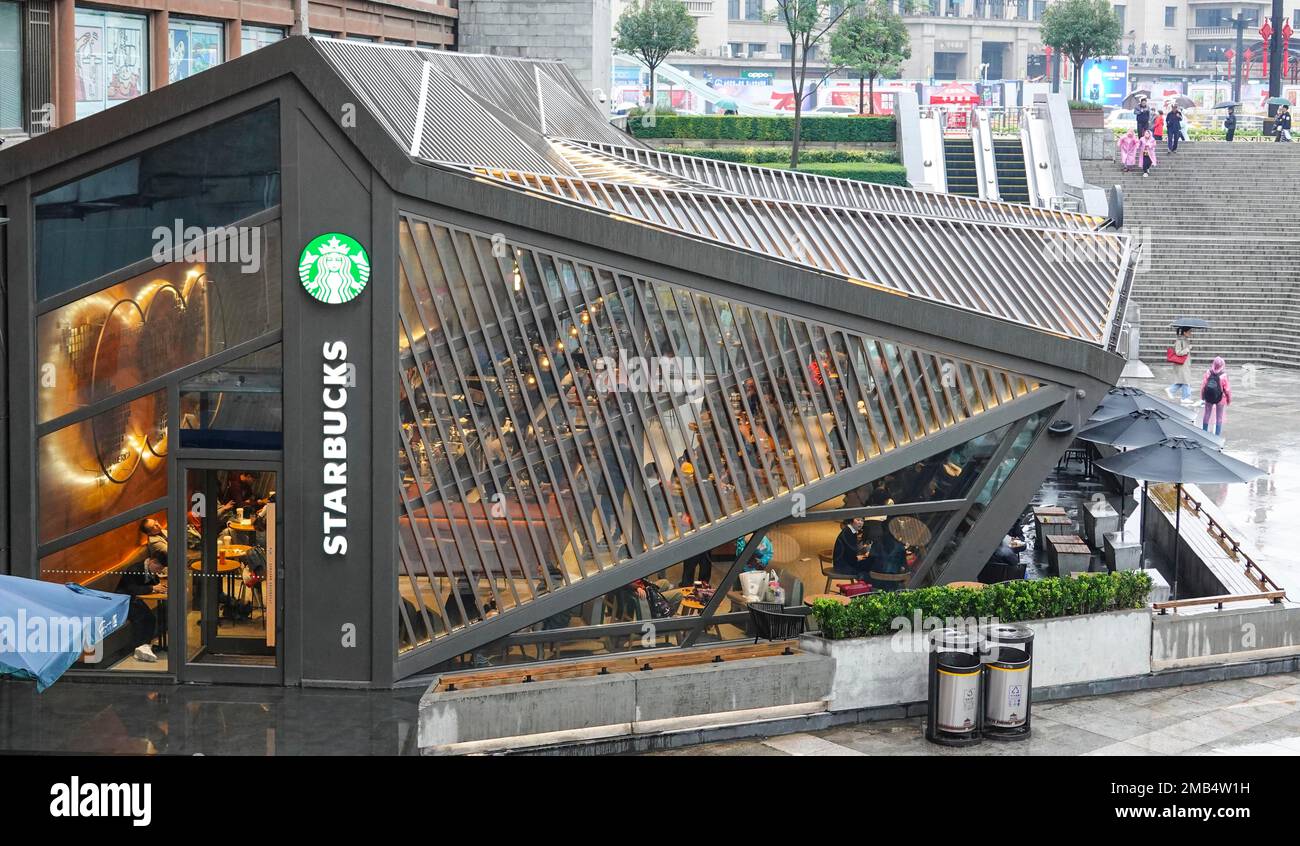 Branch of Starbucks at Bell Tower, Xi'An, capital of Shaanxi Province ...