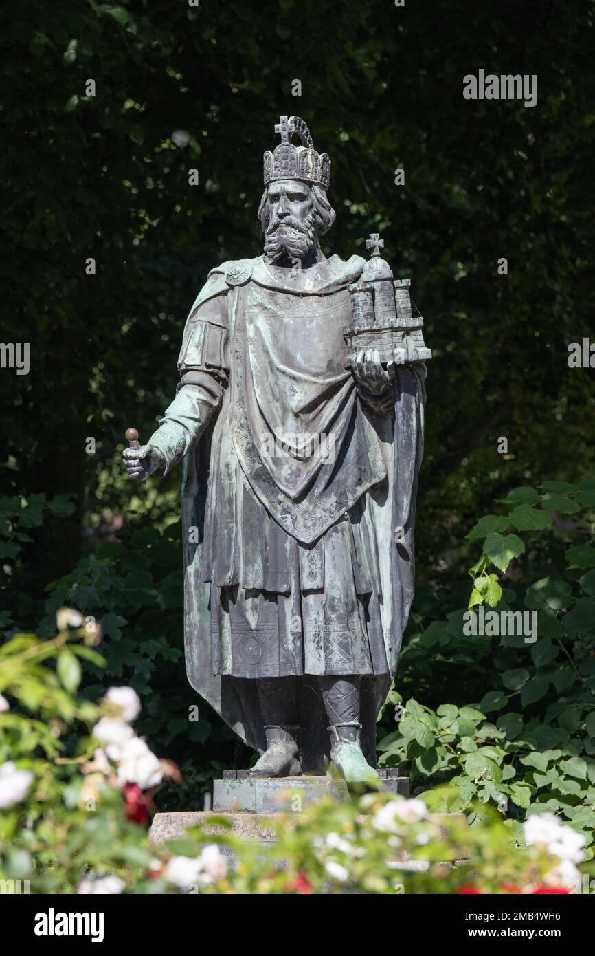 Figure of Emperor Charlemagne (768-814) in front of the Small Michel by ...