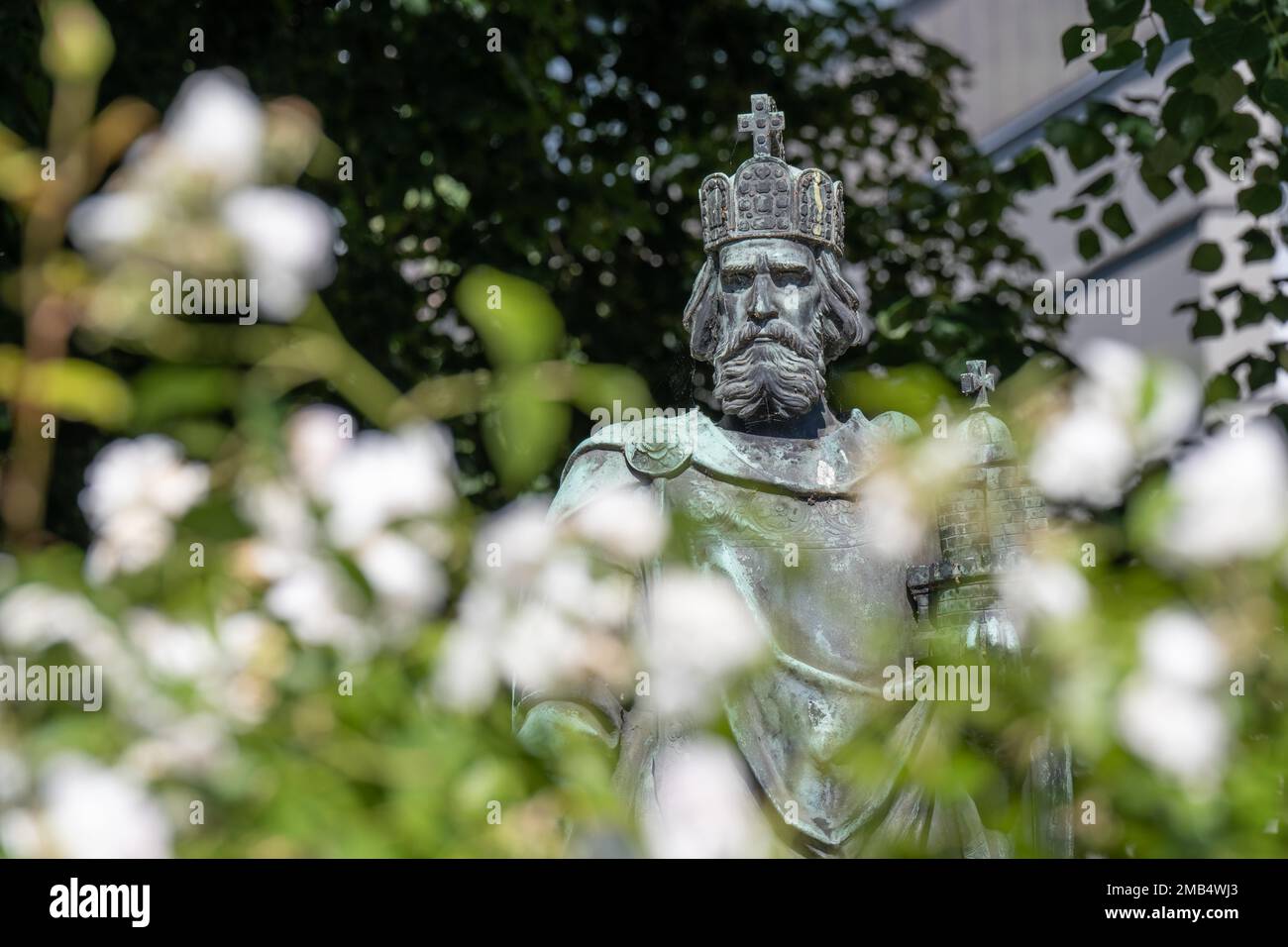 Figure of Emperor Charlemagne (768-814) in front of the Small Michel by ...