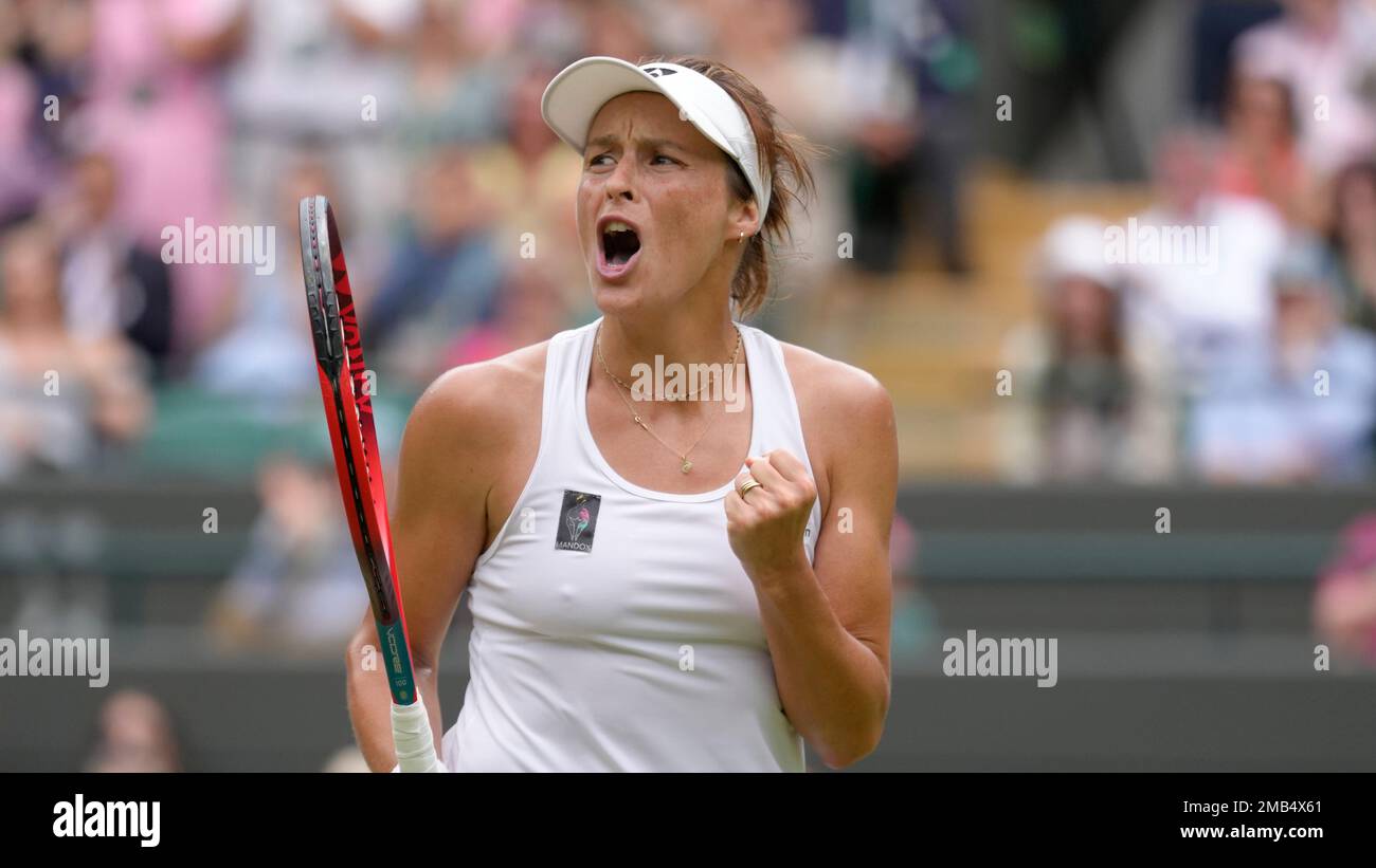 Germany's Tatjana Maria celebrates winning a game from Germany's Jule ...