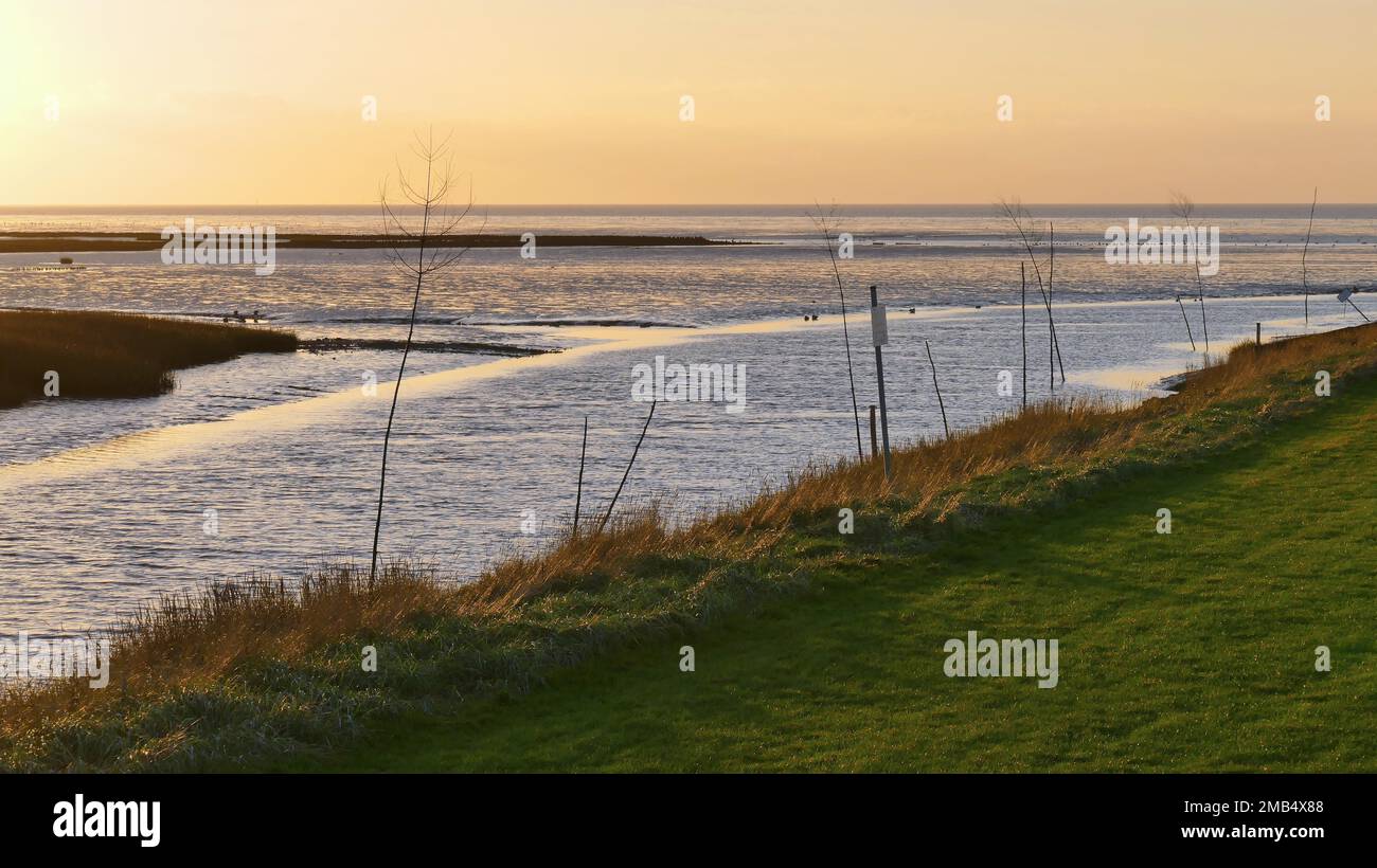Harbour entrance in Spieka Neufeld, view of the Wadden Sea, district of ...