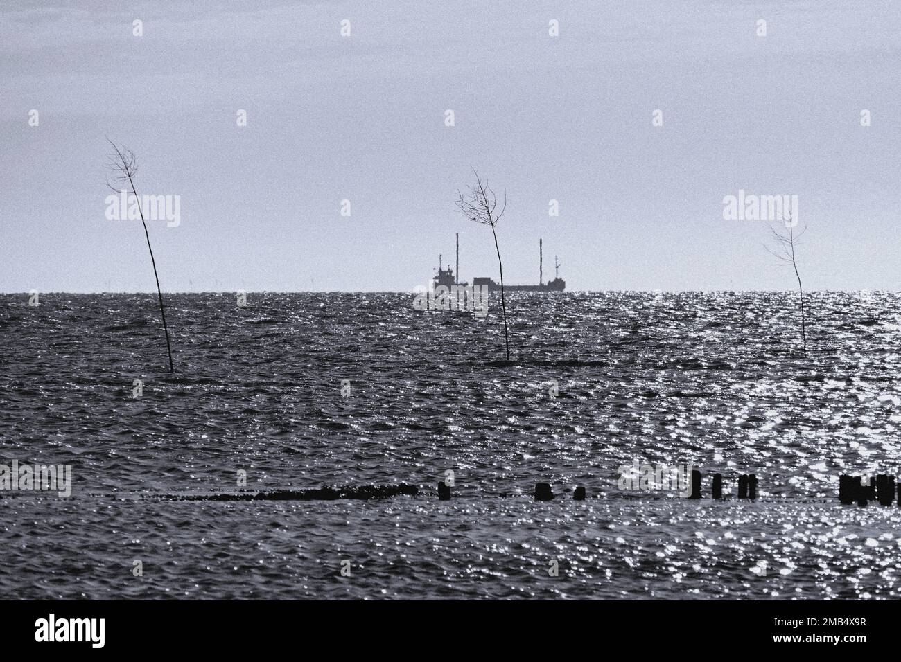 Bank reinforcement and two prigs at the harbour entrance of Spieka ...