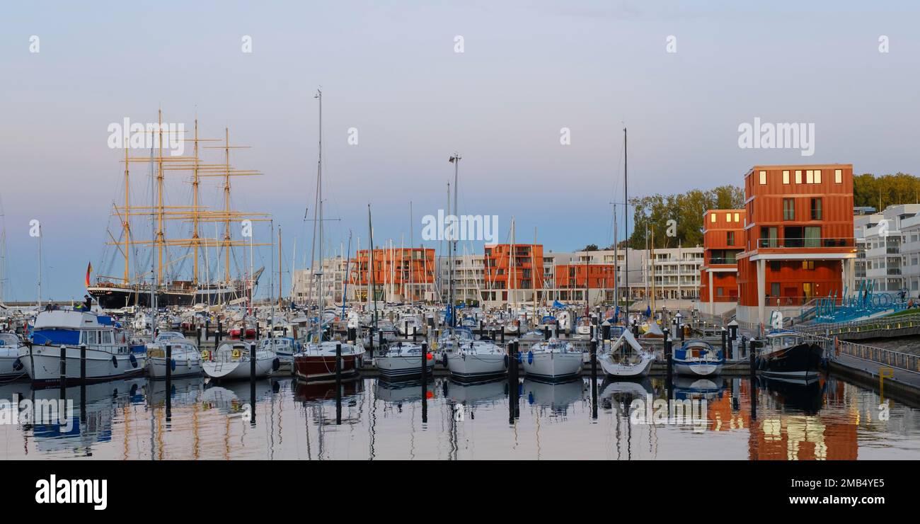 Harbour with sailing ship Passat at Priwall, Travemuende, Luebeck ...