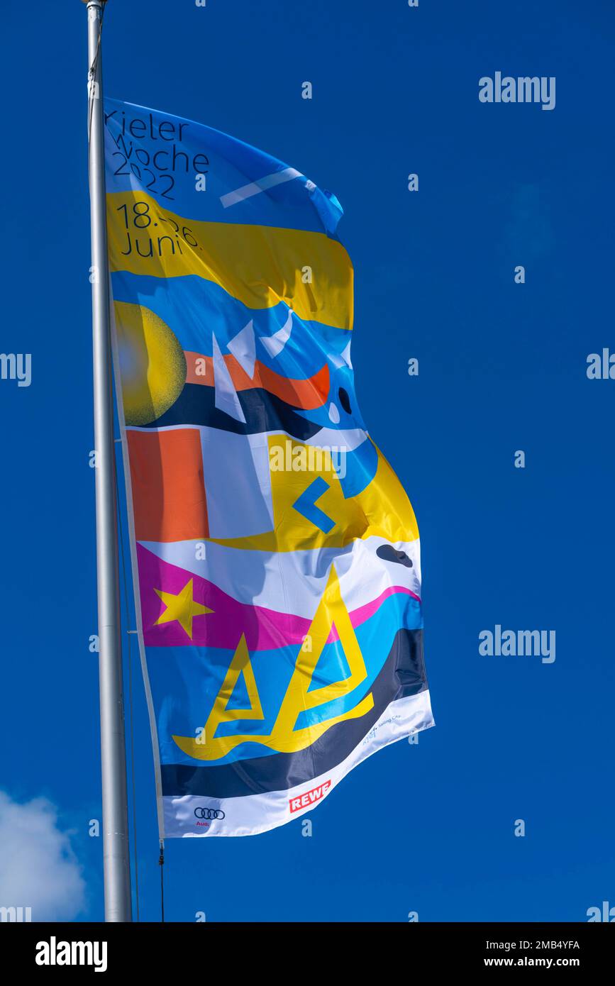 Official Flag of Kiel Week 2022, colourful, sailing ships, inscription ...