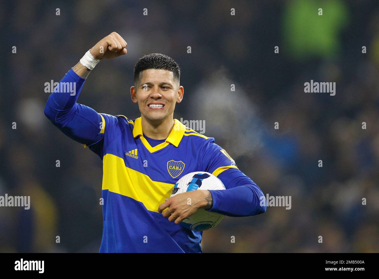 Marcos Rojo of Argentina's Boca Juniors reacts after scoring in a ...