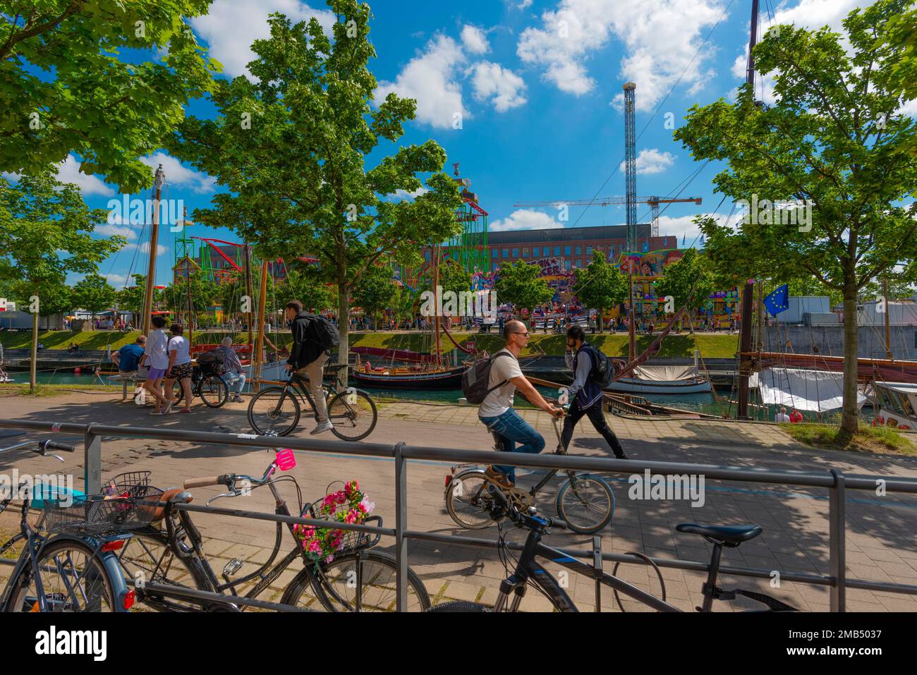 Traditional sailer in germaniahafen, promenade, cyclists, fair ...
