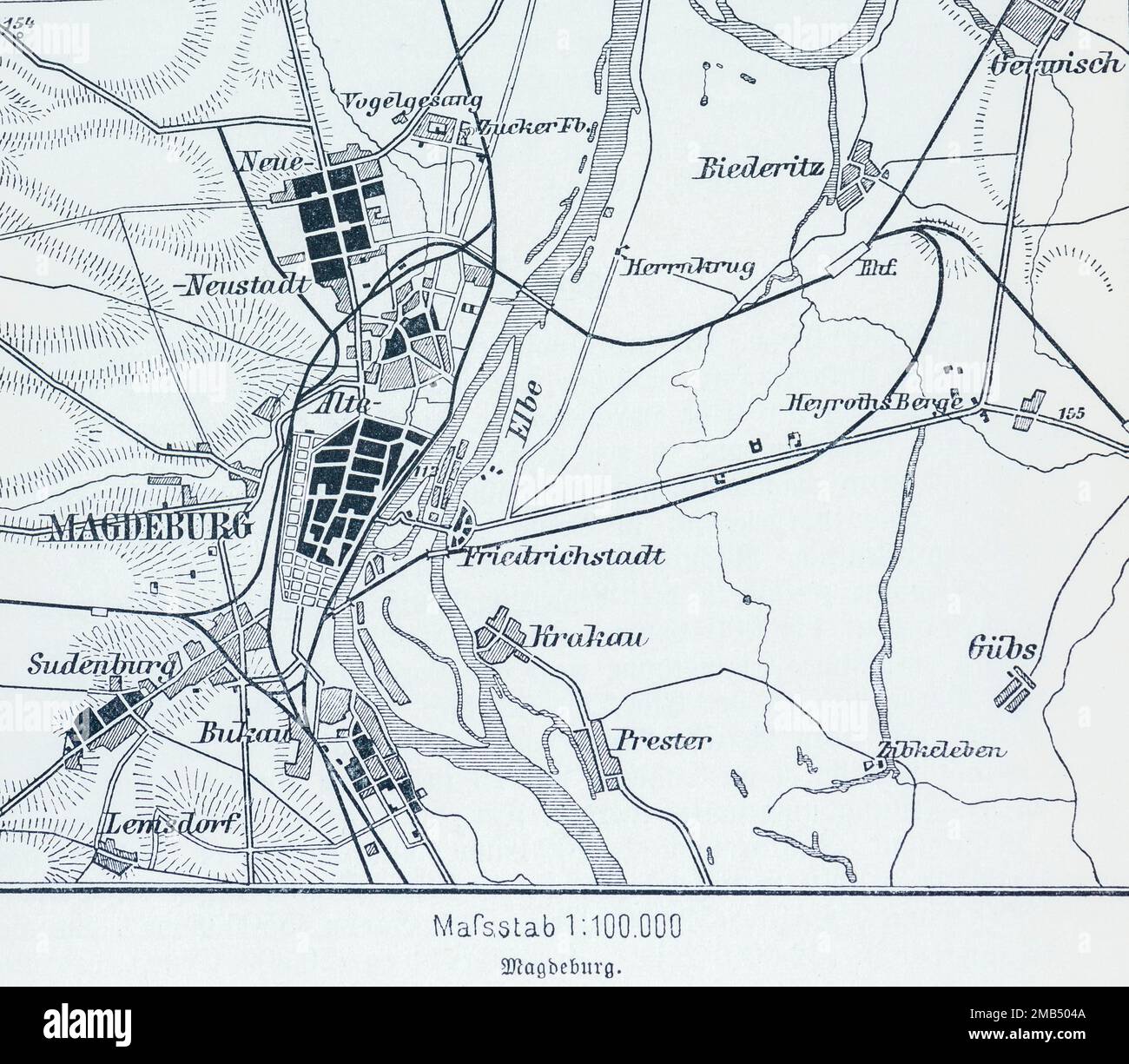 100.000, Elbe, districts, Neustadt, map, cartography, railway lines ...