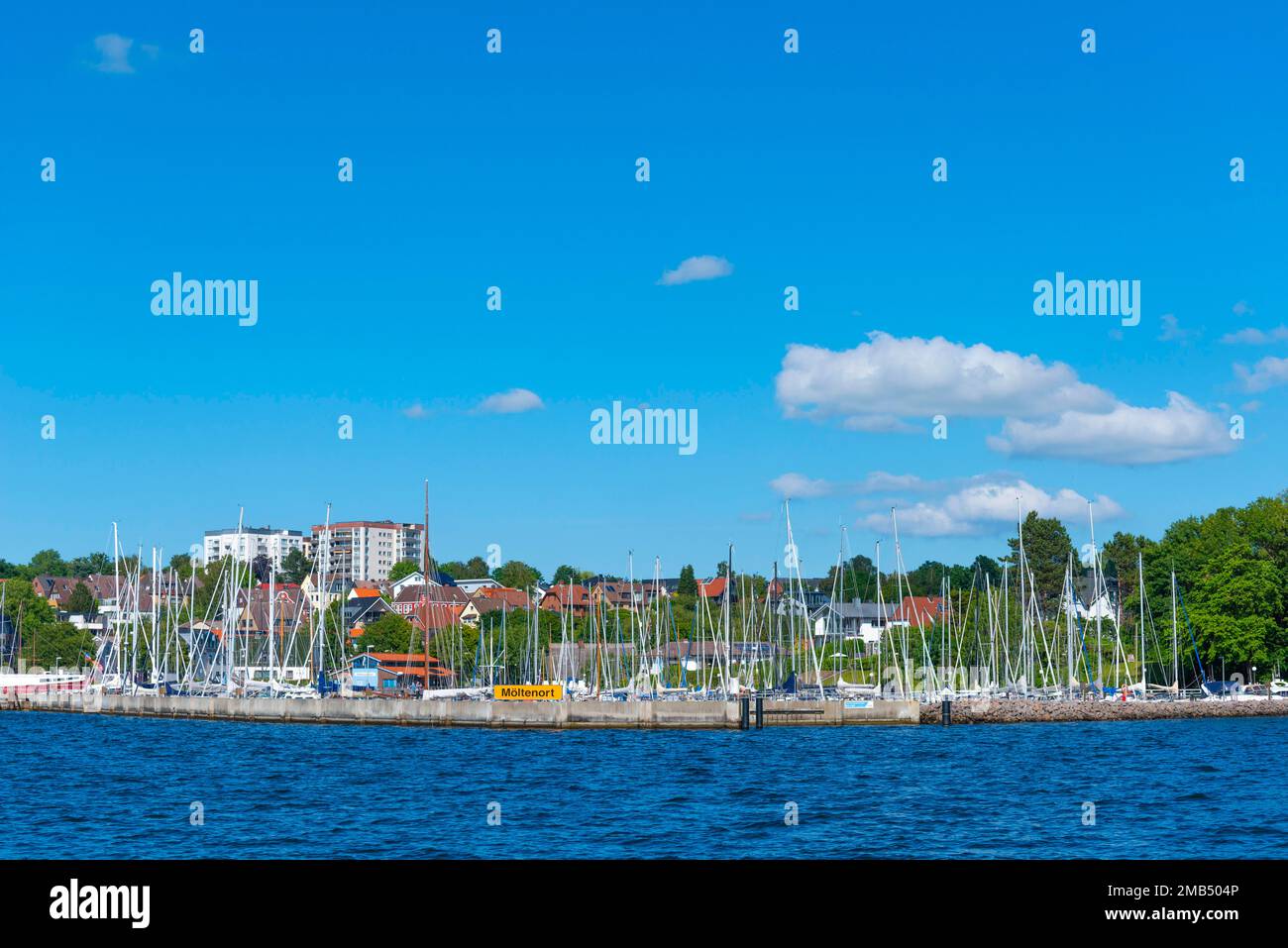 Heikendorf, Moeltenort, marina, sailing boats, high-rise building, quay ...
