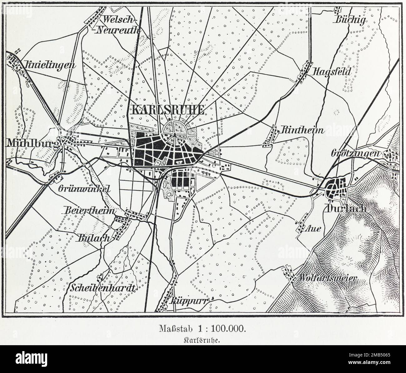 City map of Karlsruhe, Baden-Wuerttemberg, scale 1:00.000, residence ...