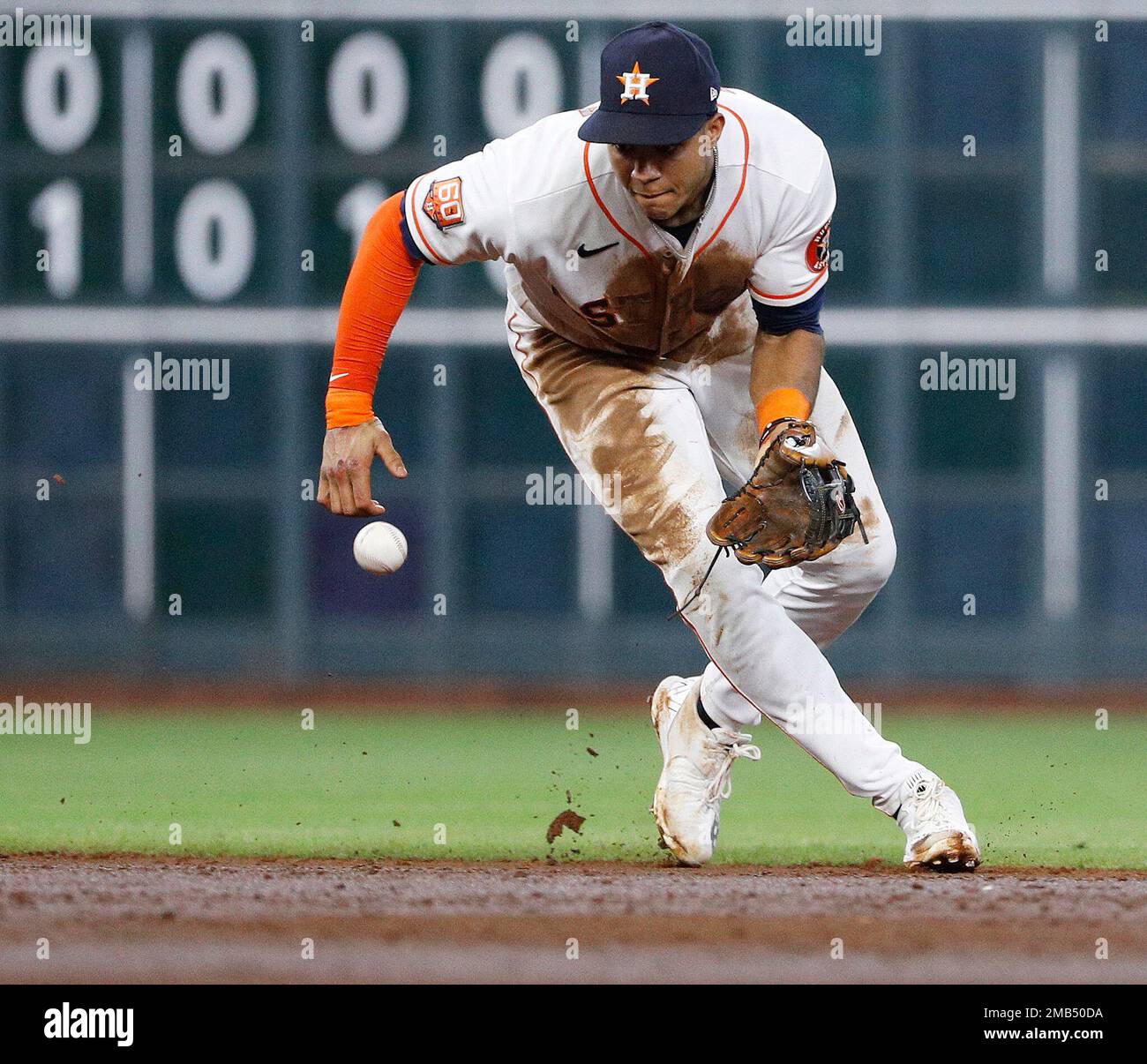 Houston Astros shortstop Jeremy Pena fields a ground ball from Kansas ...