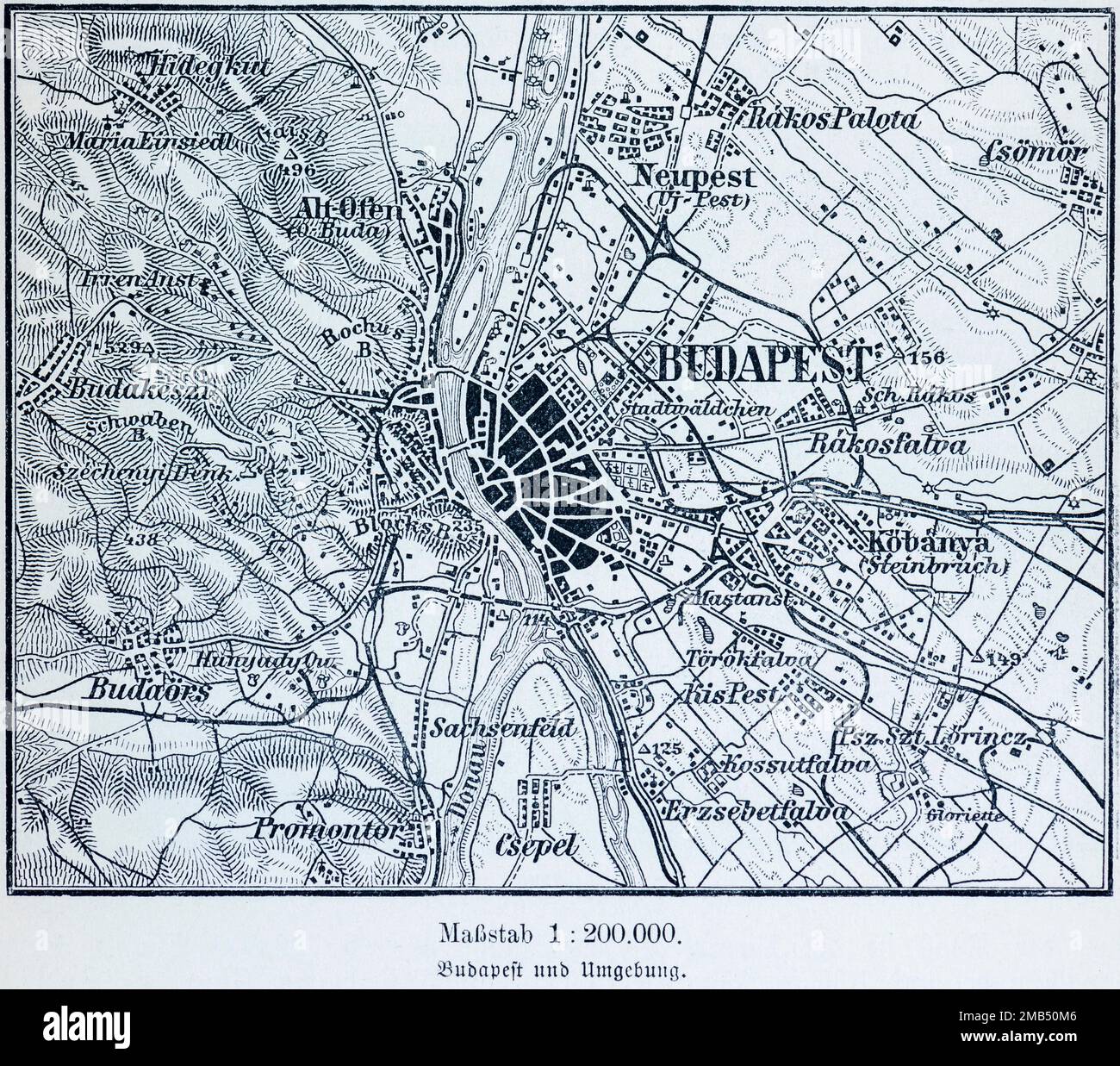 City of Budapest, city map and surroundings, Hungary, scale, districts ...