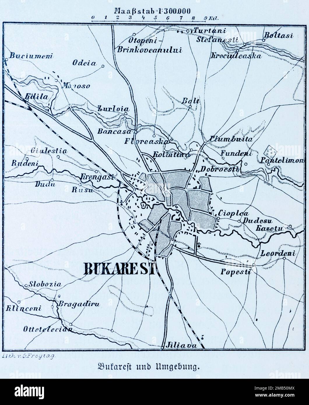 Bucharest and surroundings, scale 1:300.000, ground plan, district ...