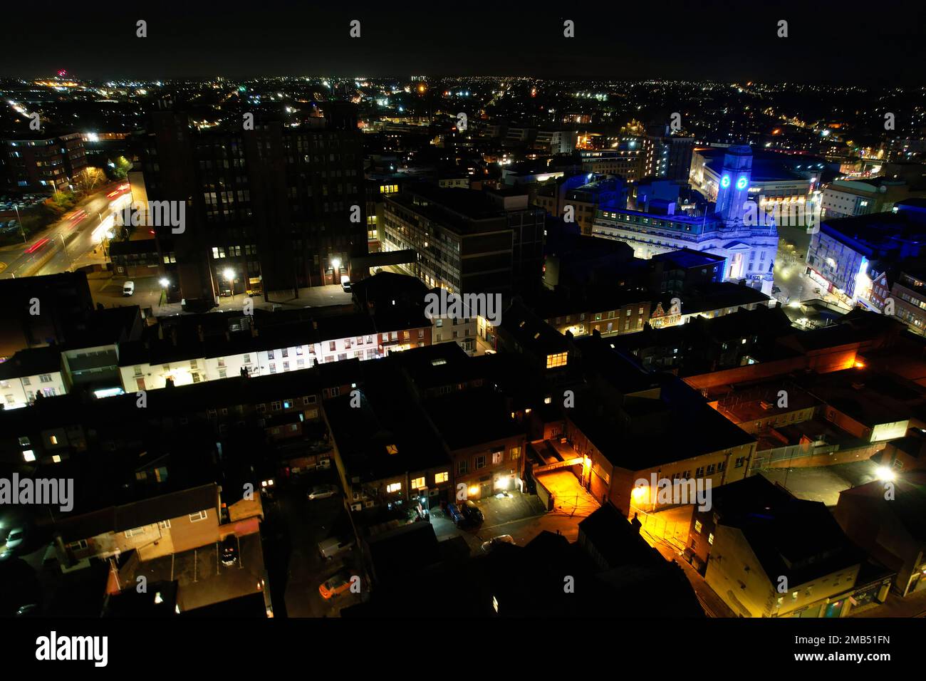 Illuminated View of Luton City of England UK During Night. Aerial View ...