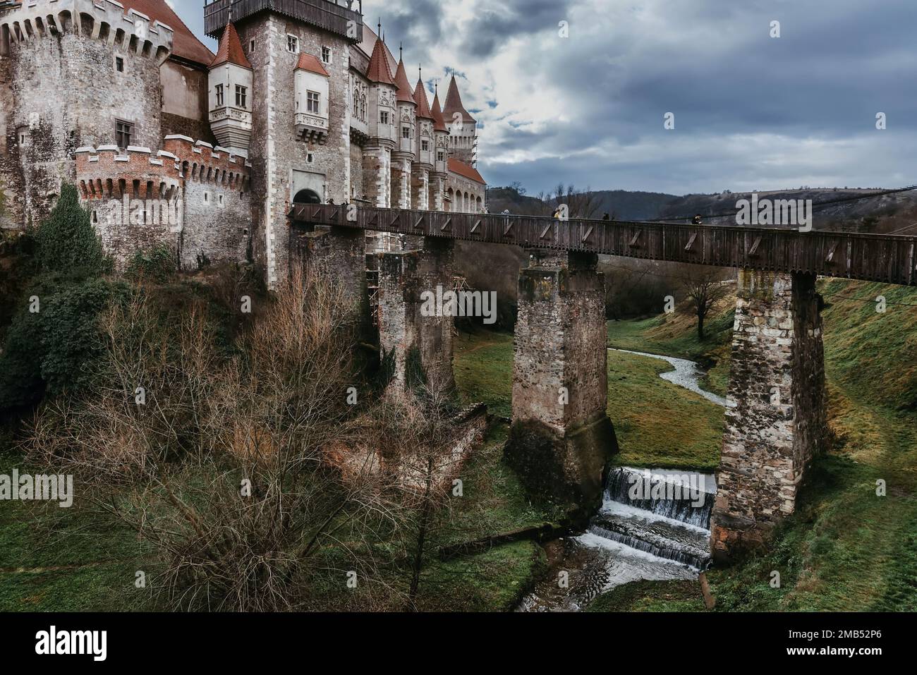 Gothic Corvin Castle with Bridge in Hunedoara Transylvania Stock Photo ...