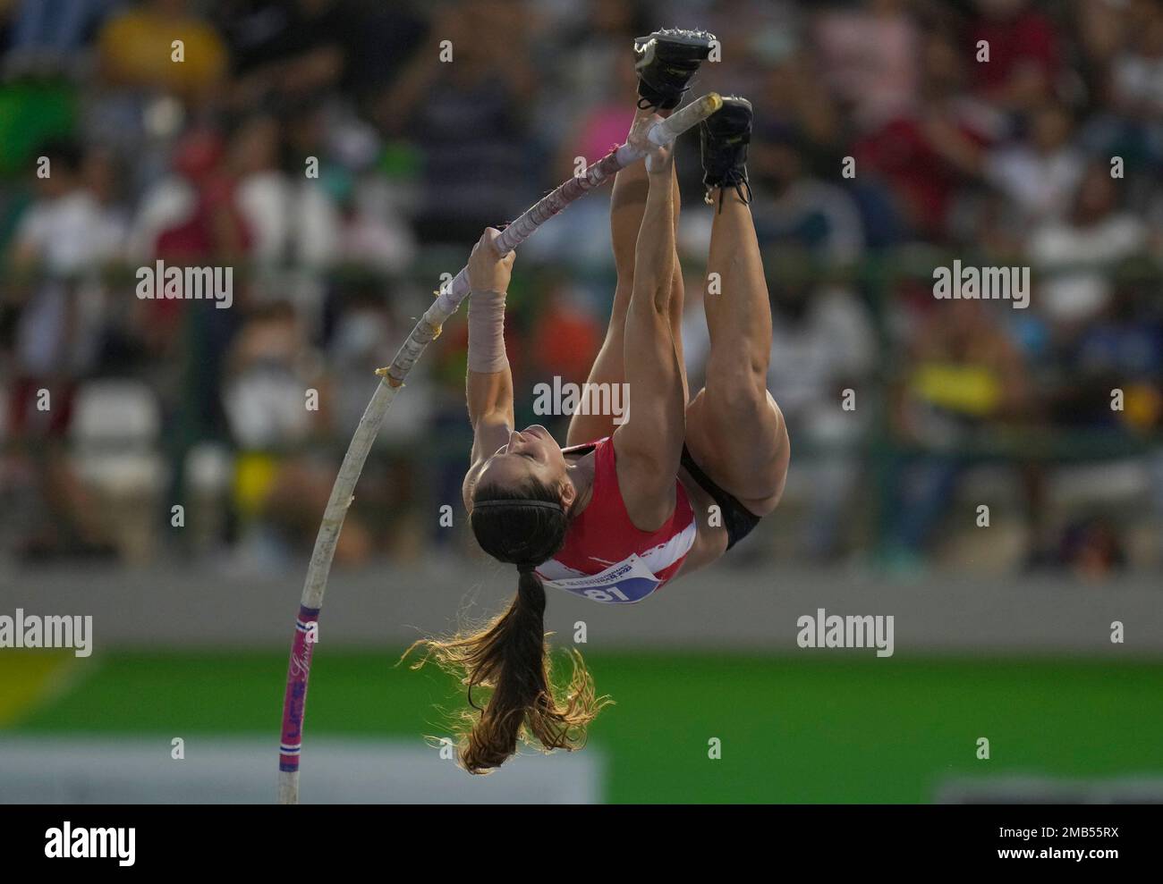 Nicole Hein Vila of Peru competes in the women's pole vault final of ...